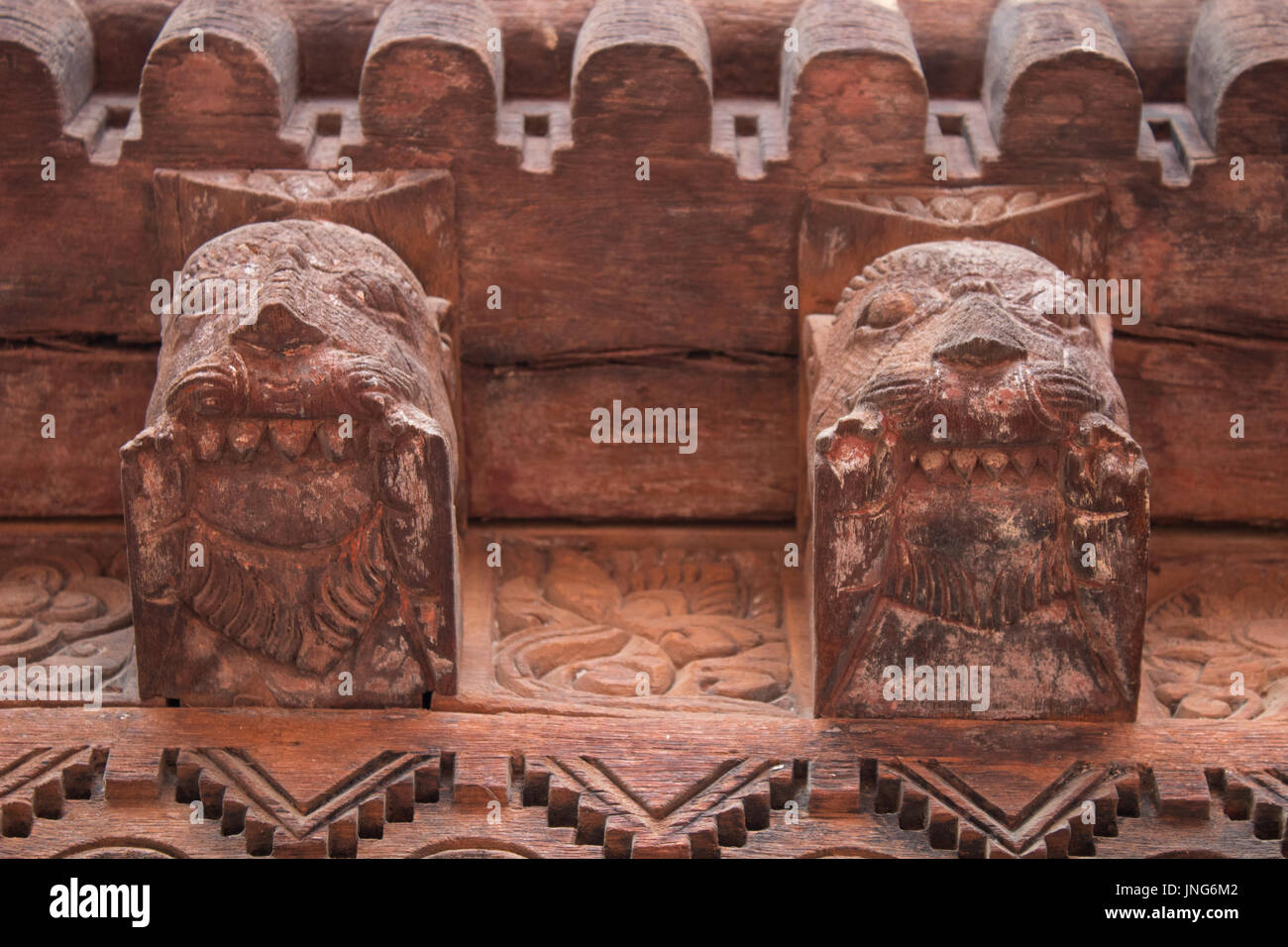 Detail of wooden carving, part of Mul Chowk, Durbar Square Patan ...