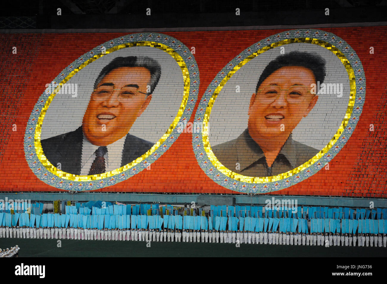 08.08.2012, Pyongyang, North Korea, Asia - The portraits of the late ...