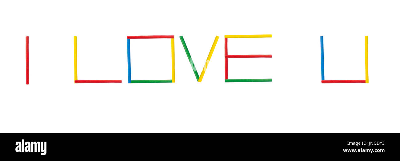 I LOVE U font made from mathematical wooden stick isolated on white ...