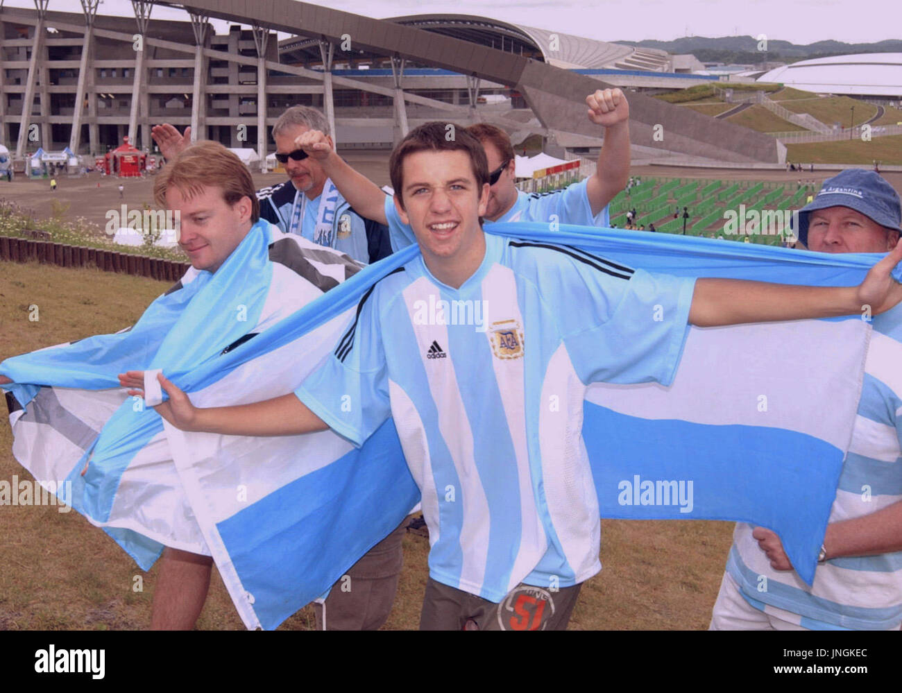 RIFU, Japan - Argentina supporters dance outside Miyagi Stadium on June 12 hours before the ...