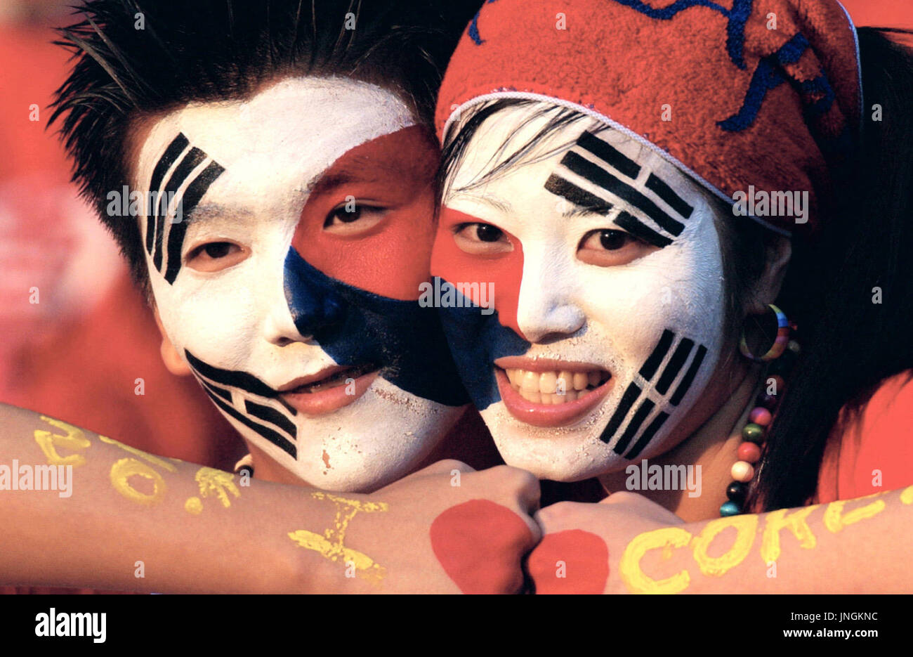 INCHEON, South Korea - A South Korean couple with the national symbol ...