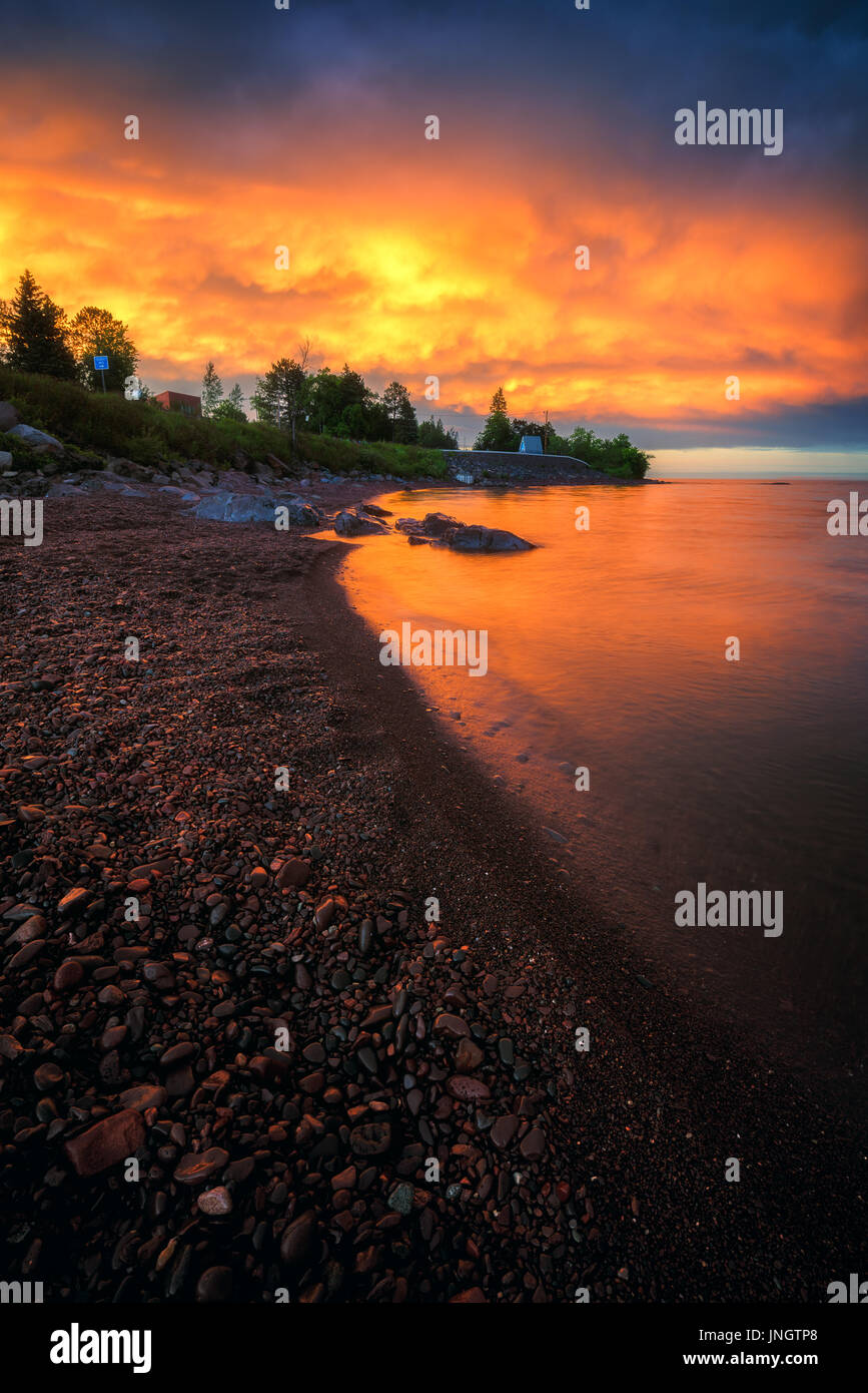 Orange Golden Sunset by the Lake Stock Photo - Alamy