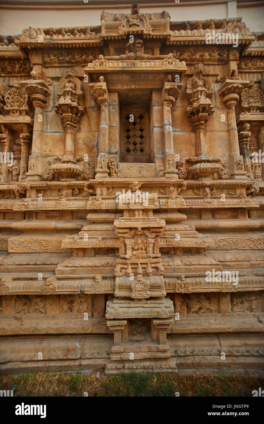 A South Indian Temple Gate or Gopuram, Sculptured columns of the Sri ...