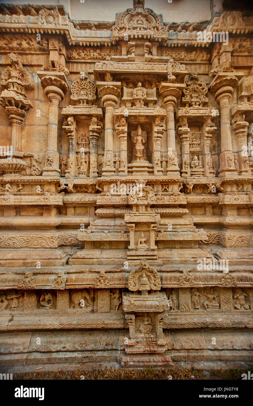 A South Indian Temple Gate or Gopuram, Sculptured columns of the Sri ...