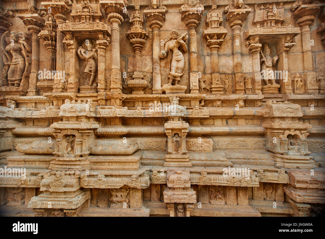 A South Indian Temple Gate or Gopuram, Sculptured columns of the Sri ...