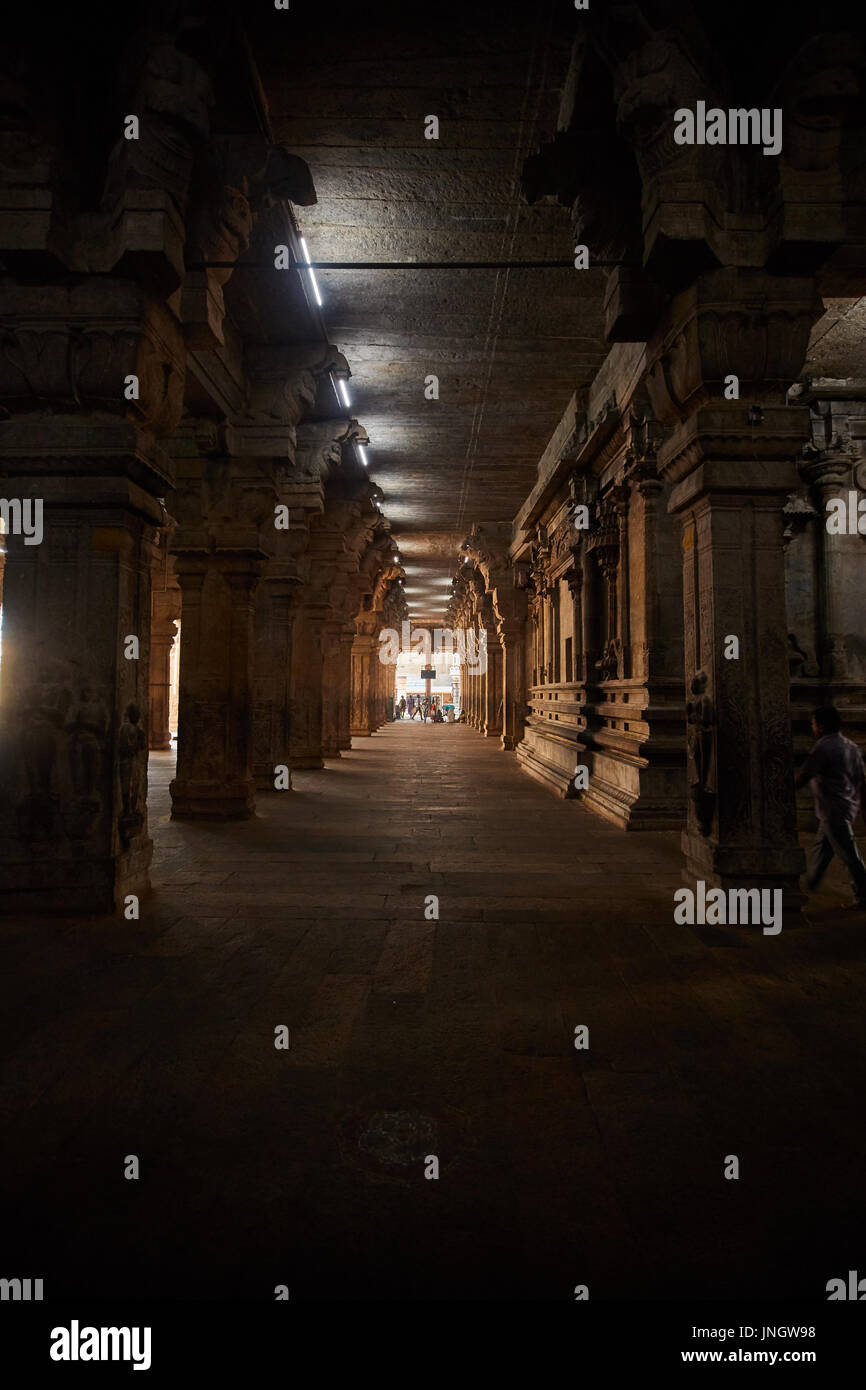 A South Indian Temple Gate or Gopuram, Sculptured columns of the Sri ...