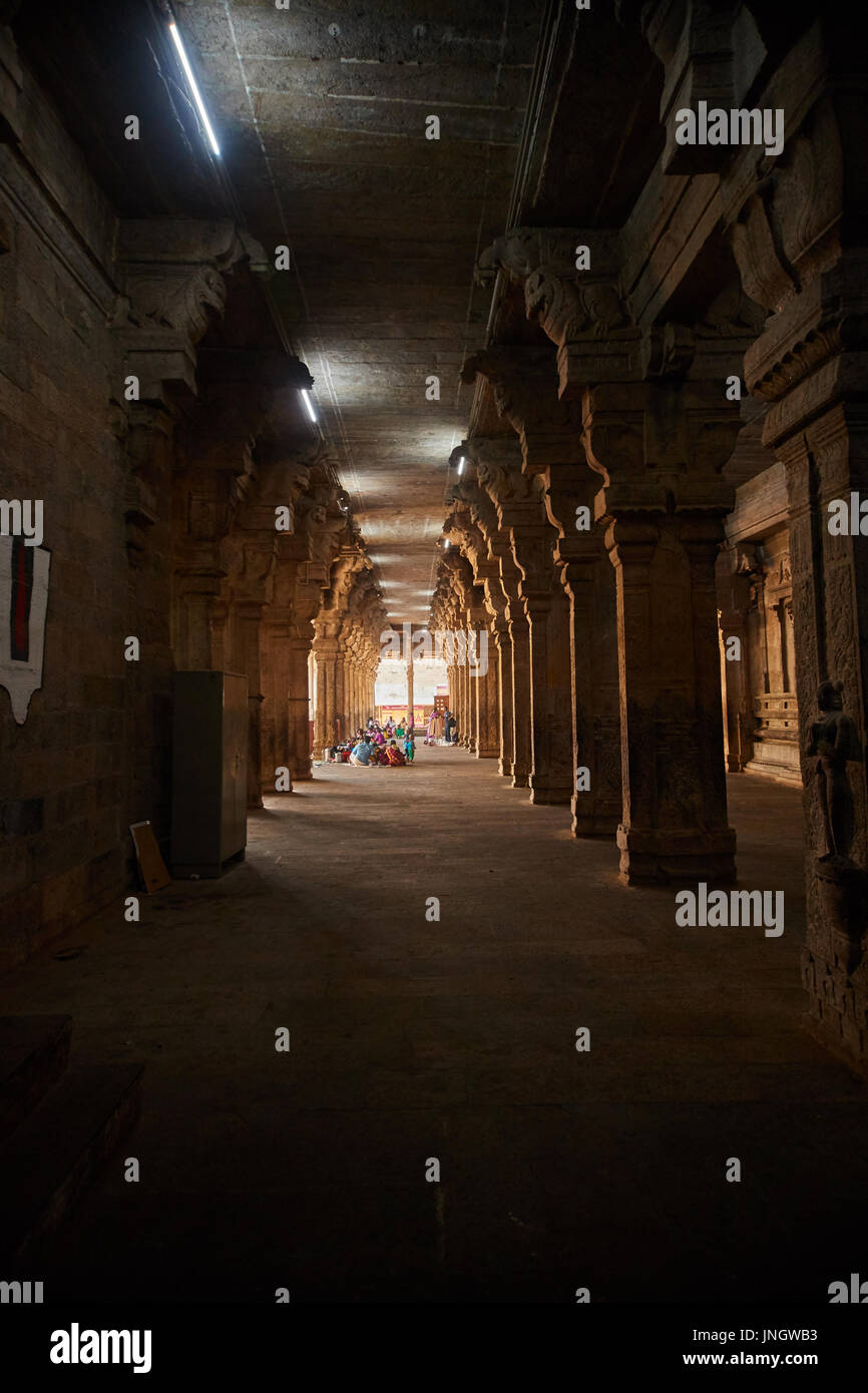 A South Indian Temple Gate or Gopuram, Sculptured columns of the Sri ...