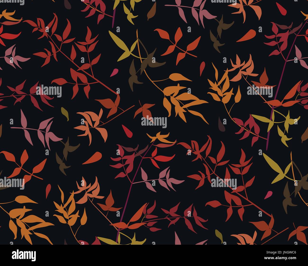 Seamless pattern leaf different branches natural fall red orange yellow ...