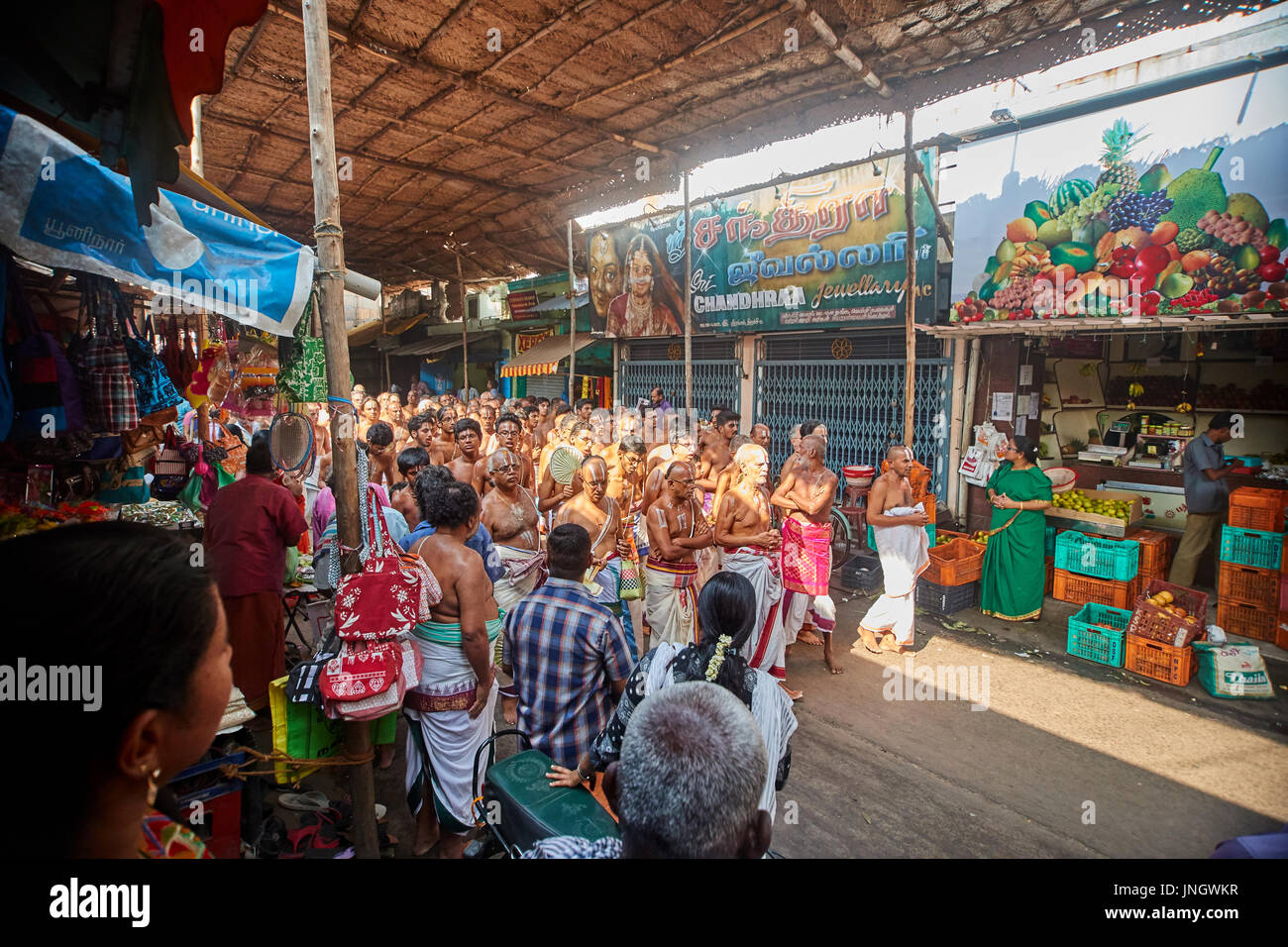 A South Indian Temple Gate or Gopuram, Sculptured columns of the Sri ...