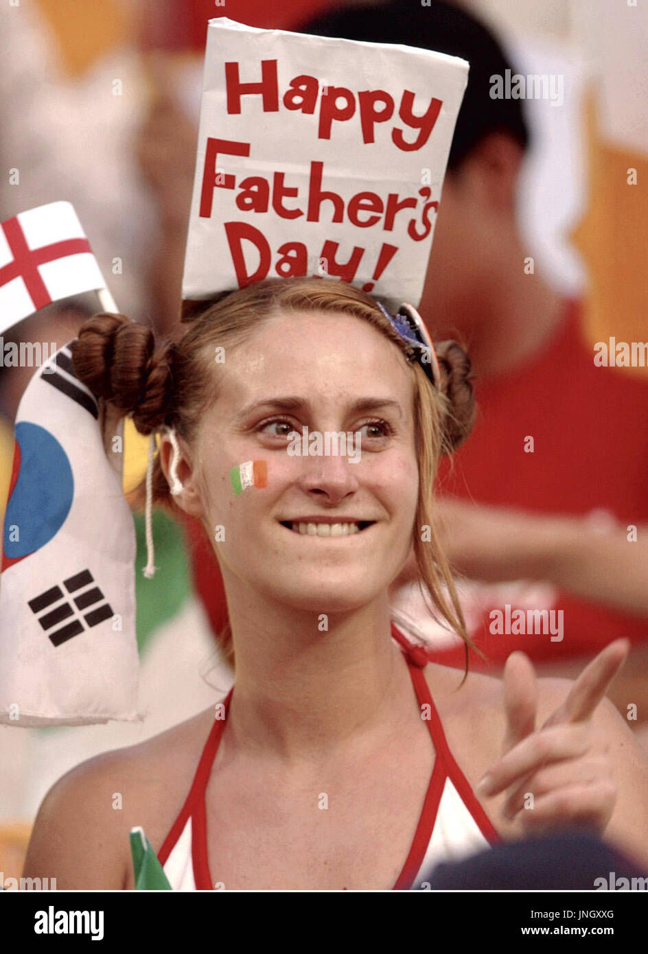 SUWON, South Korea - An Ireland supporter smiles at Suwon World Cup ...