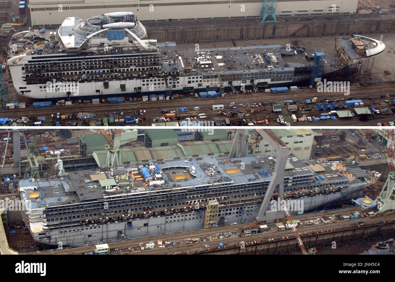 FUKUOKA, Japan - Two photos taken Feb. 19 show work continue on two ...