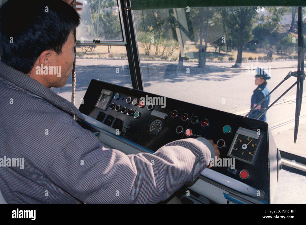 PYONGYANG, North Korea - A motorman operates a tram in Pyongyang (in ...