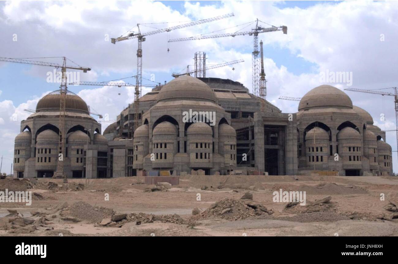 BAGHDAD, Iraq - Cranes remain on Saddam Grand Mosque in Baghdad on ...