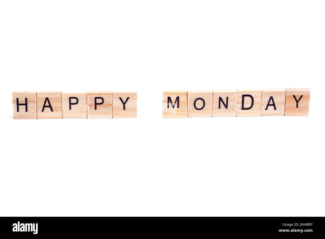 HAPPY MONDAY word on square tile concept isolated on white background ...
