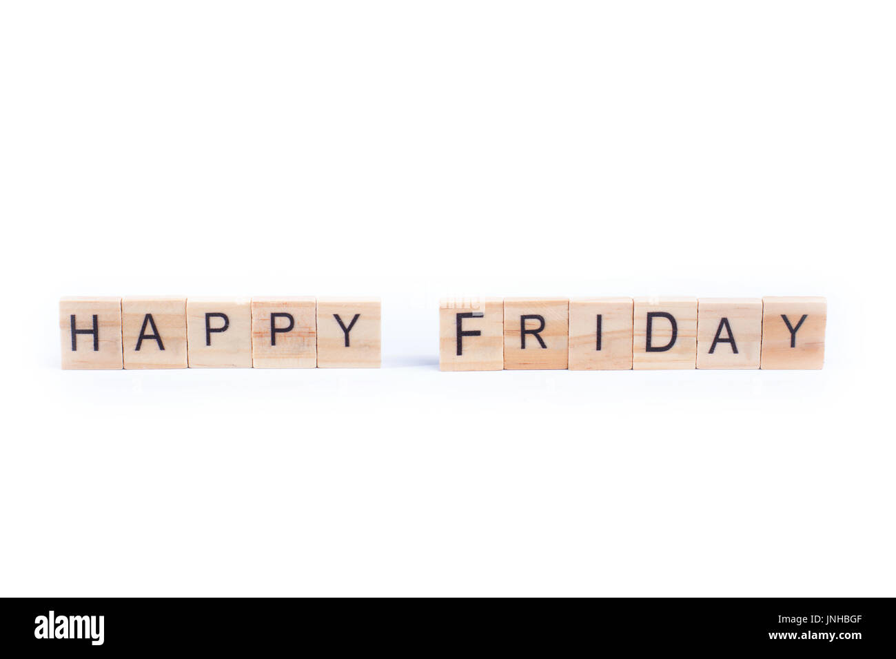 HAPPY FRIDAY word on square tile concept isolated on white background ...