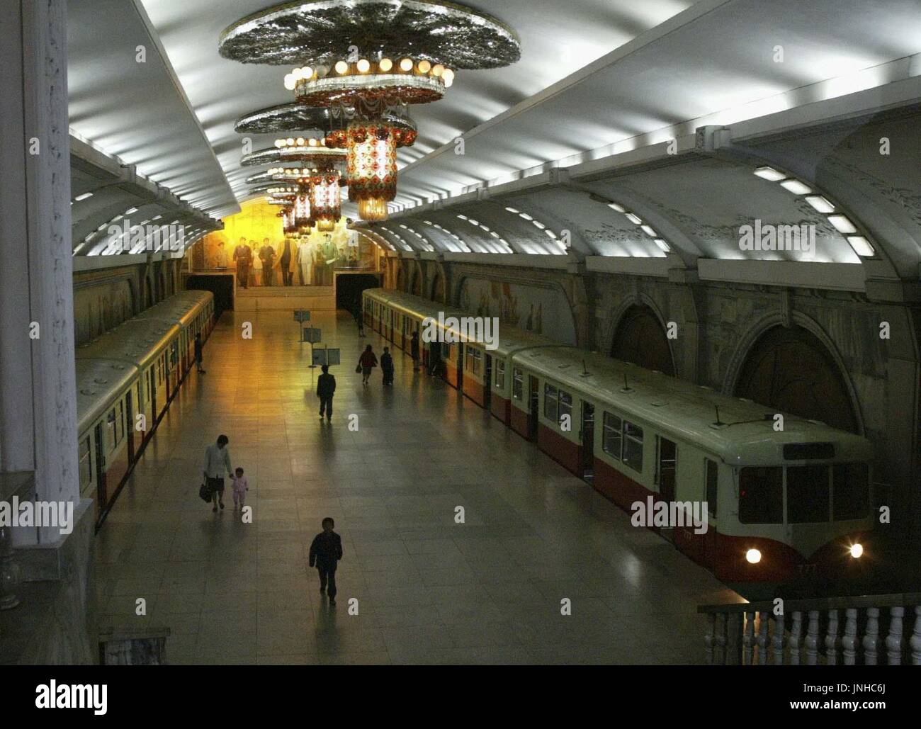 TOKYO, Japan - Modern subway platform and terminal in Pyongyang. The ...