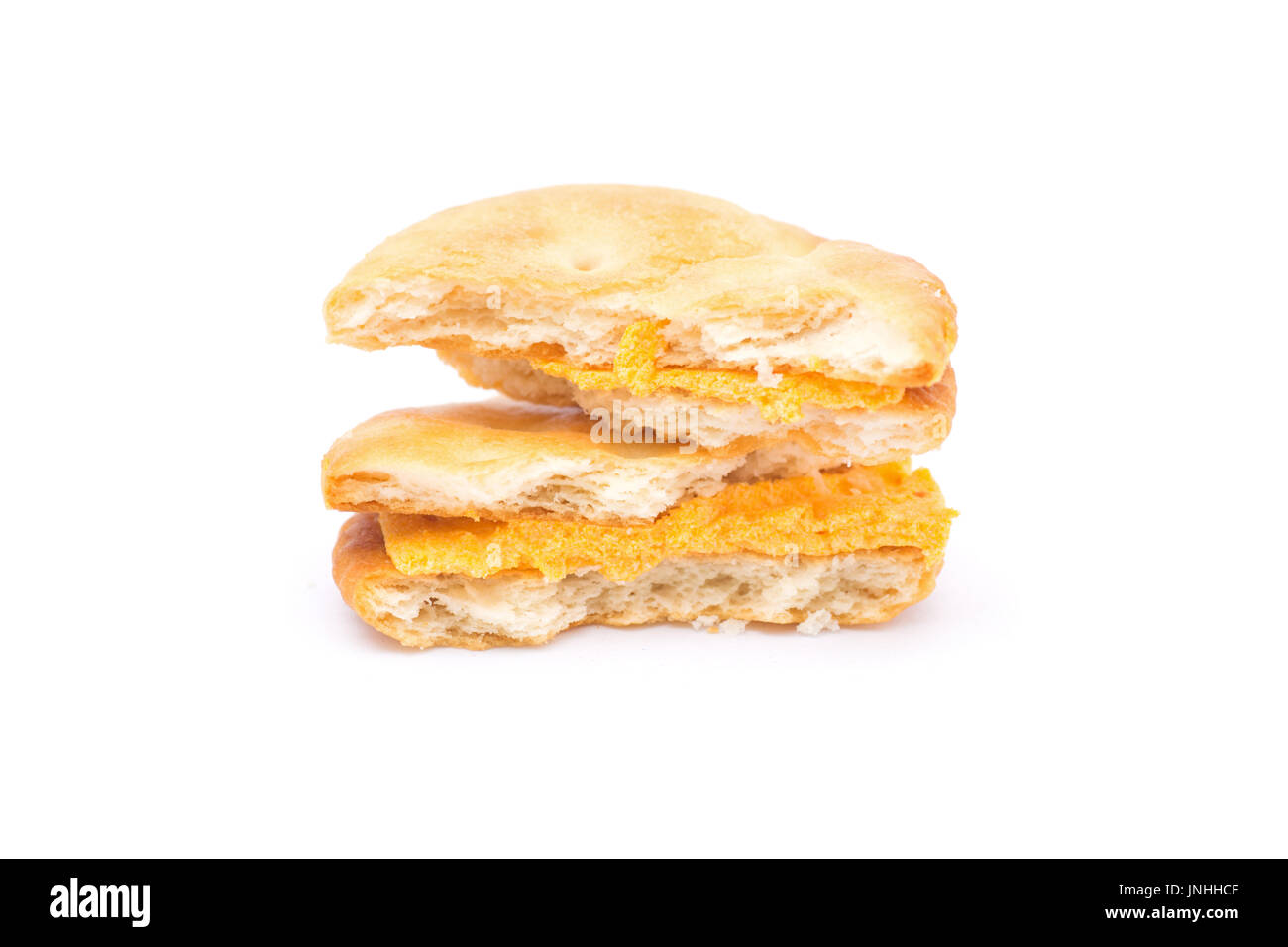 Broken sandwich cheese cream cracker isolated on white background Stock ...