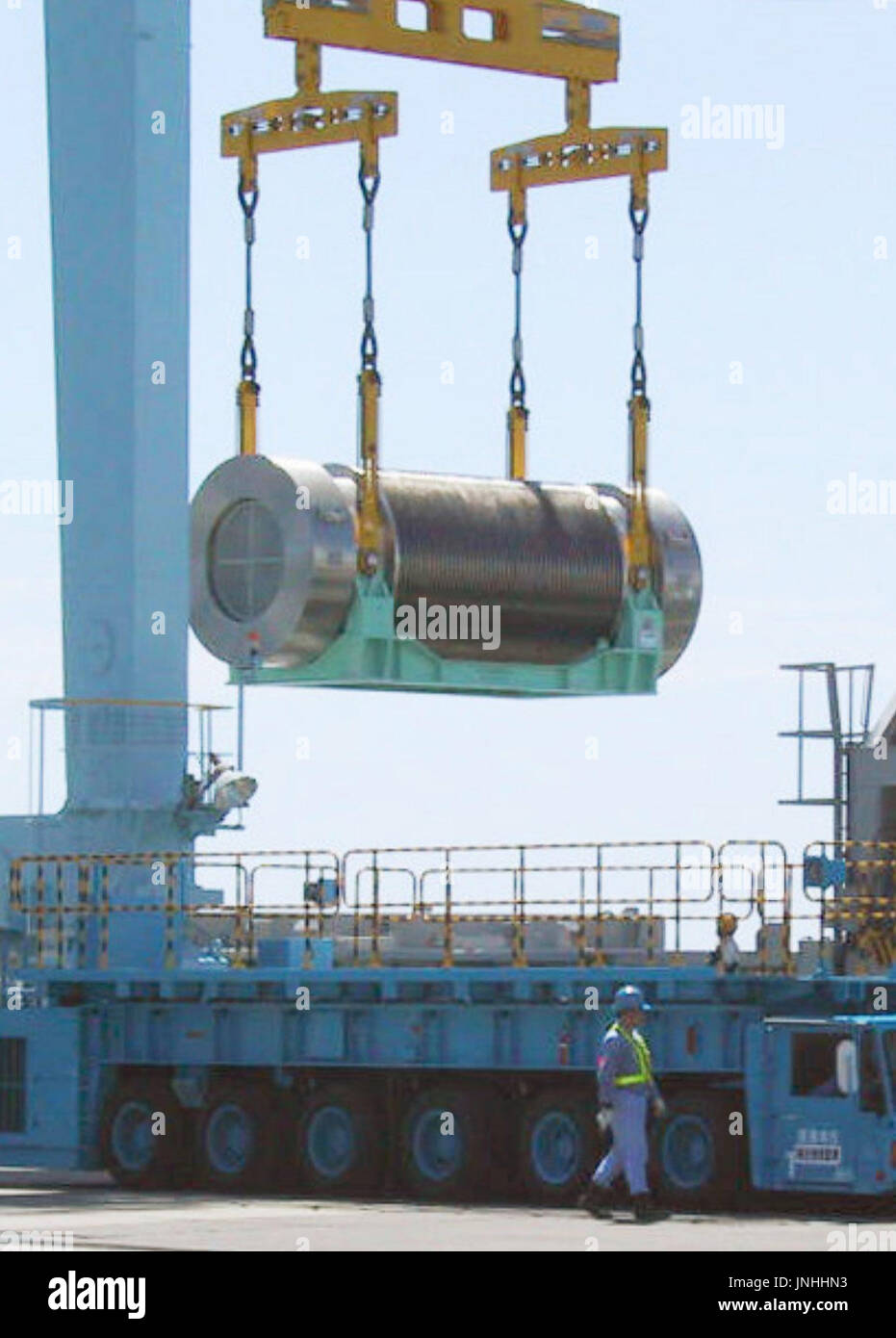ROKKASHO, Japan - A container carrying spent nuclear fuel is unloaded ...
