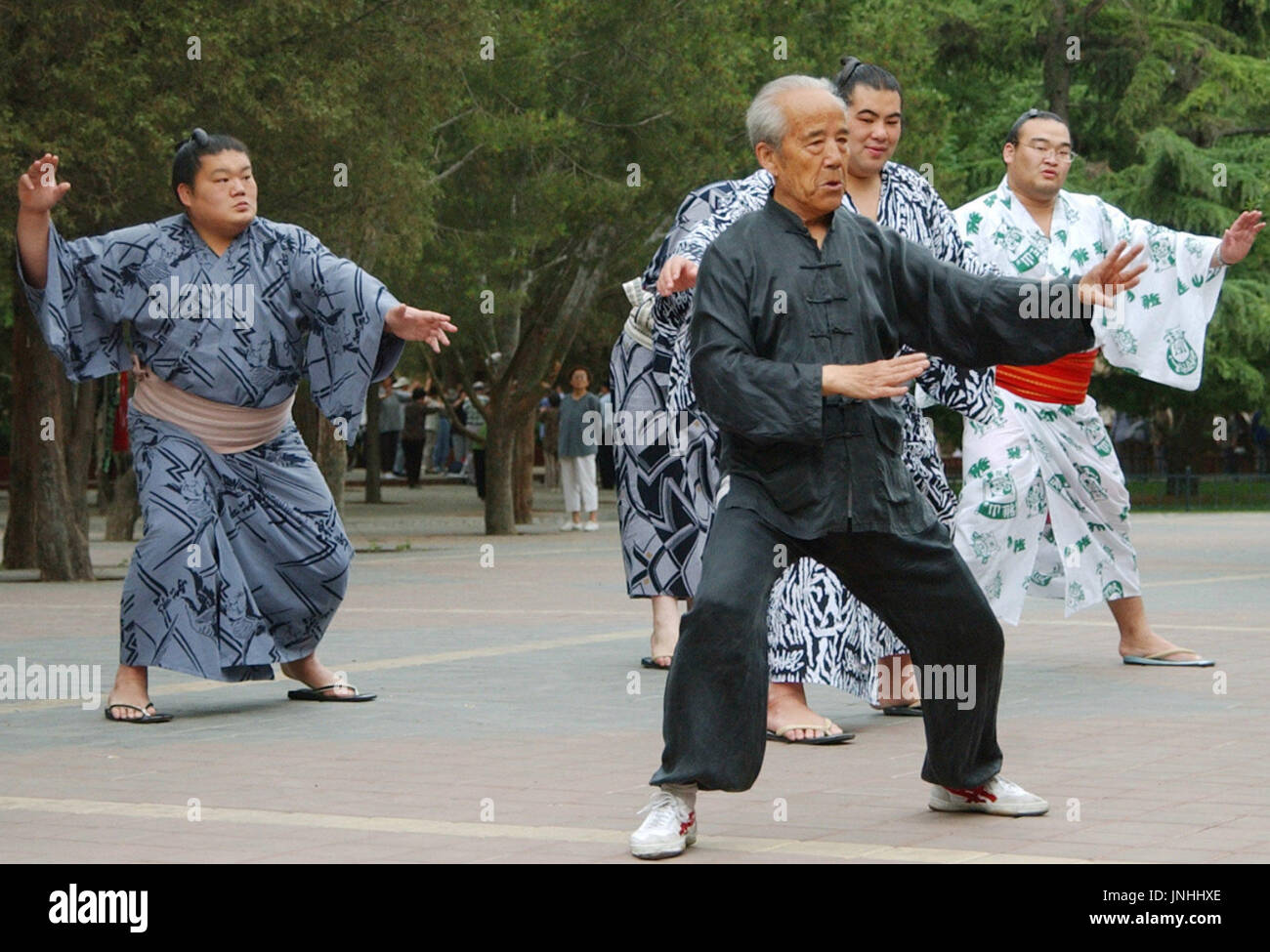 BEIJING, China - Japanese sumo's makuuchi wrestlers Hokutoriki (L) and ...