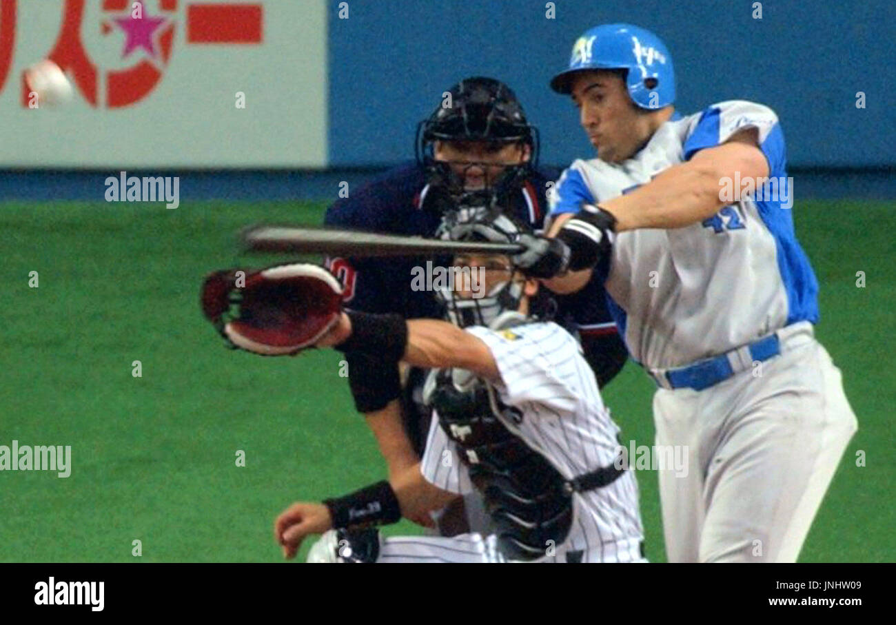 OSAKA, Japan - Seibu Lions slugger Alex Cabrera slams a two-run homer ...
