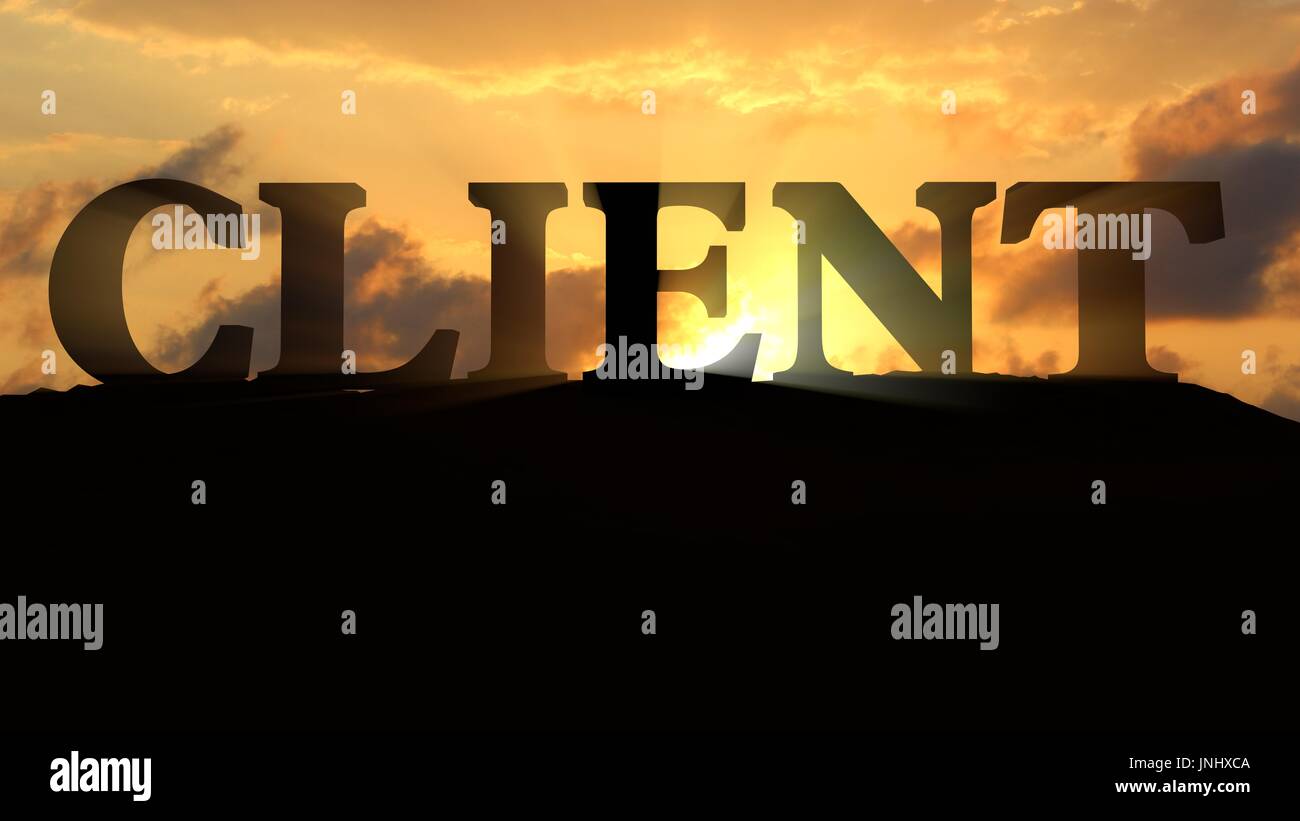 Client symbol on sunset landscape - 3d rendering Stock Photo - Alamy