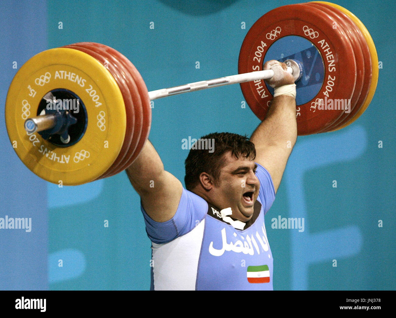 ATHENS, Greece - The ''Iranian Hercules'' Hossein Reza Zadeh defends ...