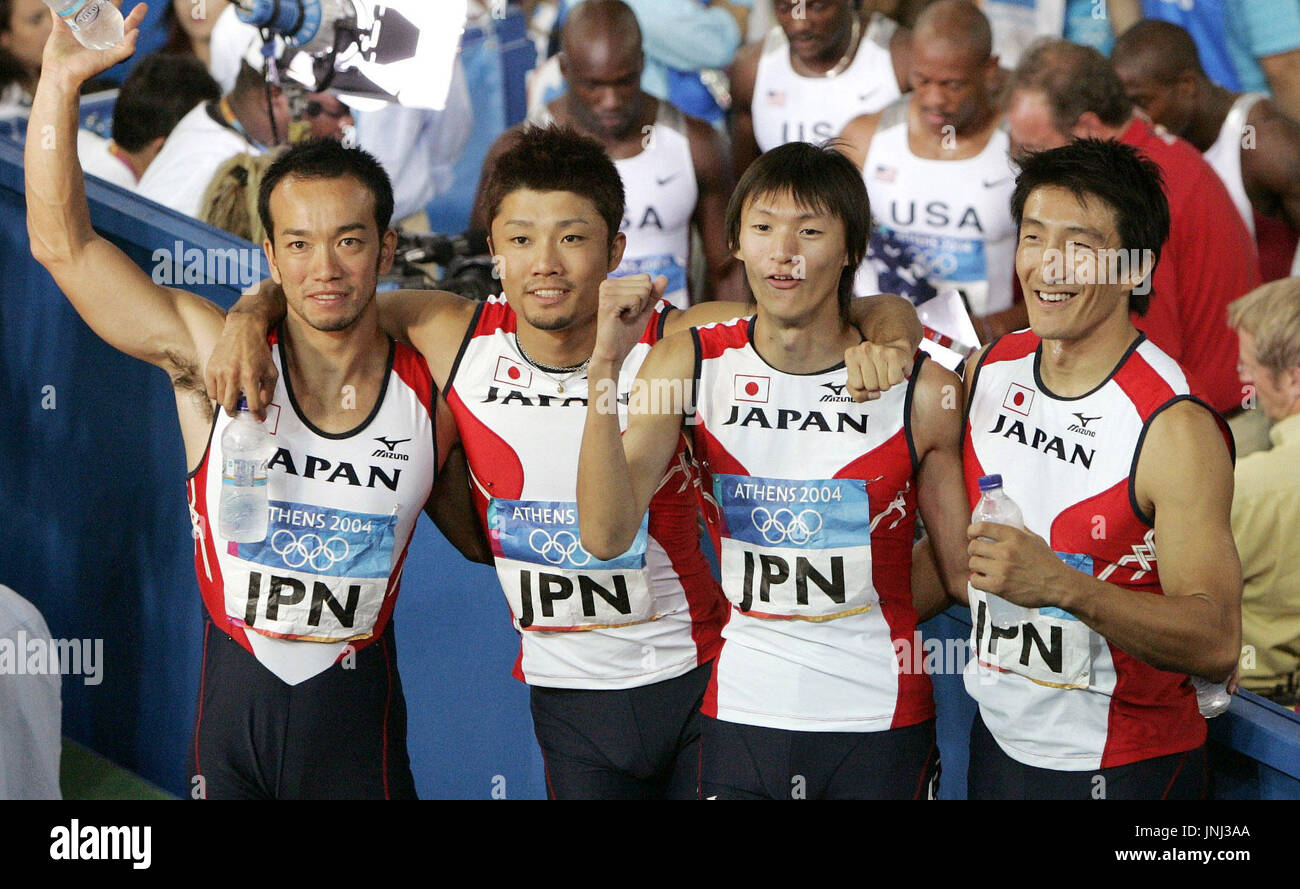 ATHENS, Greece - Four Japanese sprinters, (from L to R) Hiroyasu ...