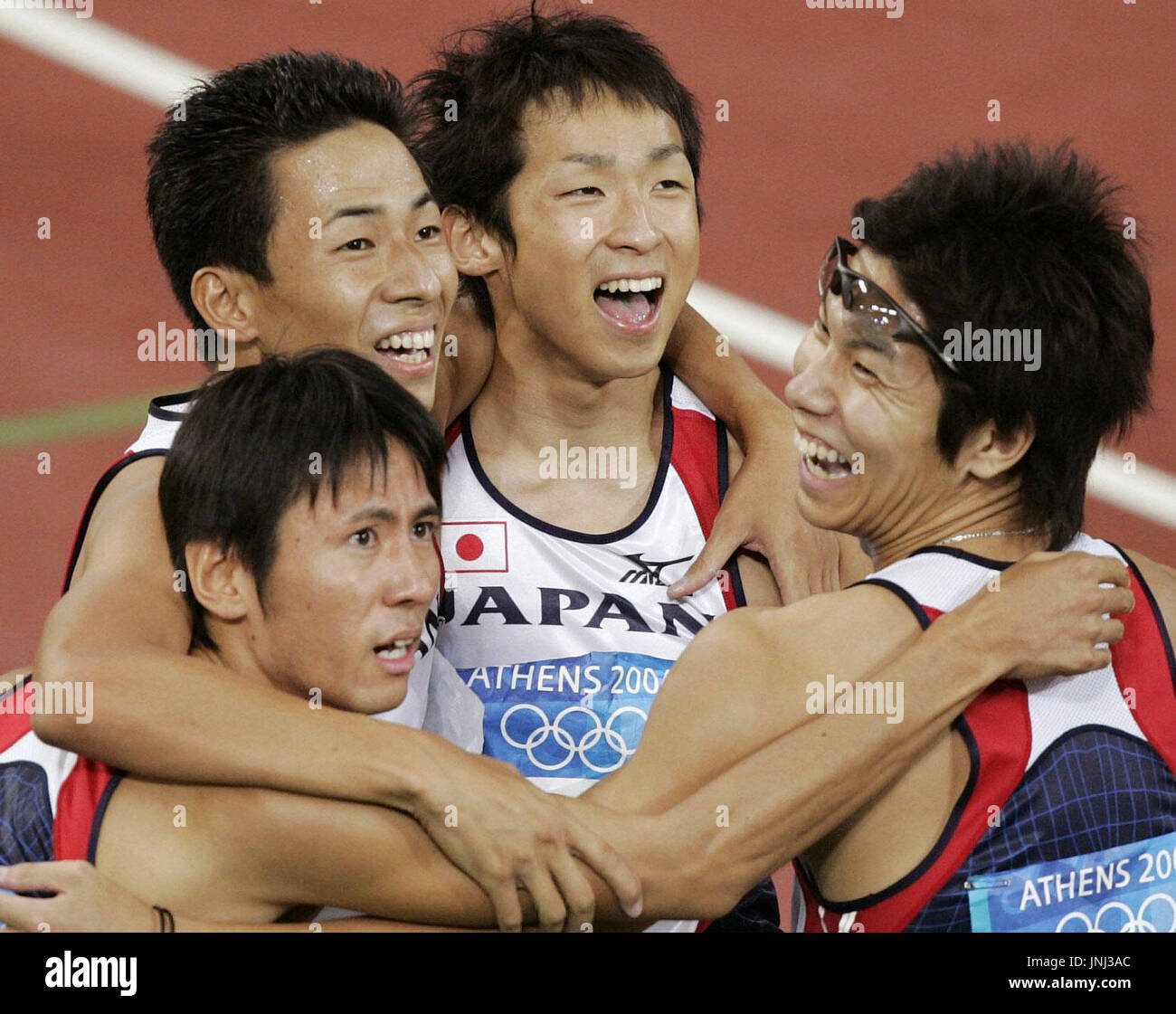 ATHENS, Greece - Japan's squad of Mitsuhiro Sato, Jun Osakada, Yuki Yamaguchi and Tomohiro Ito ...