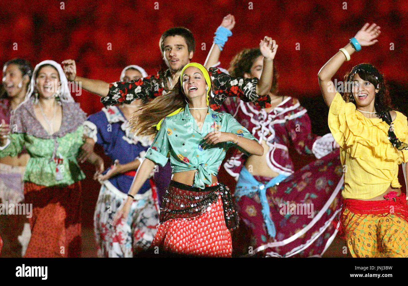 ATHENS, Greece - People in ethnic costumes dance during the closing ...