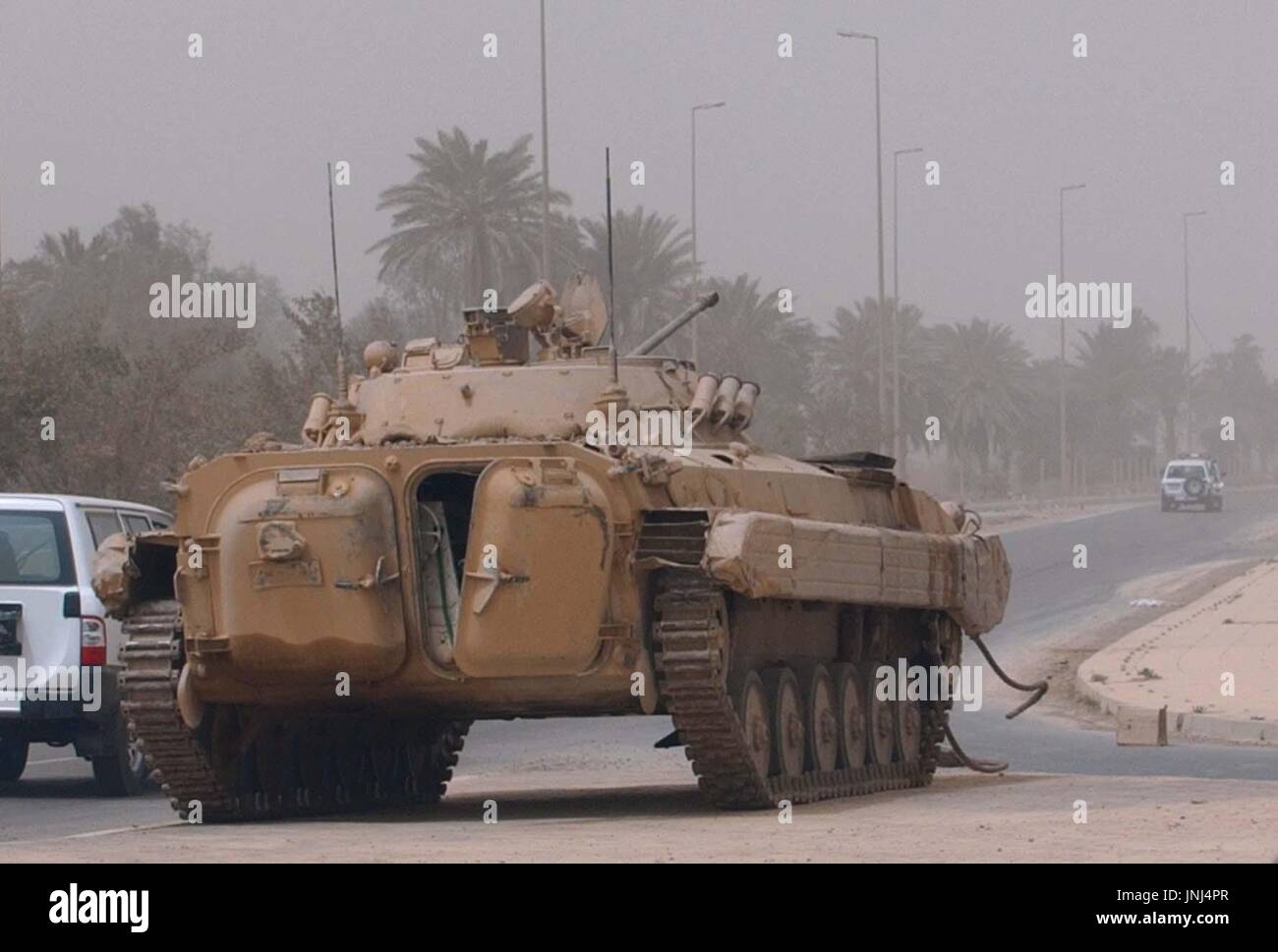 BAGHDAD, Iraq - An Iraqi armored vehicle is seen abandoned in Saddam ...