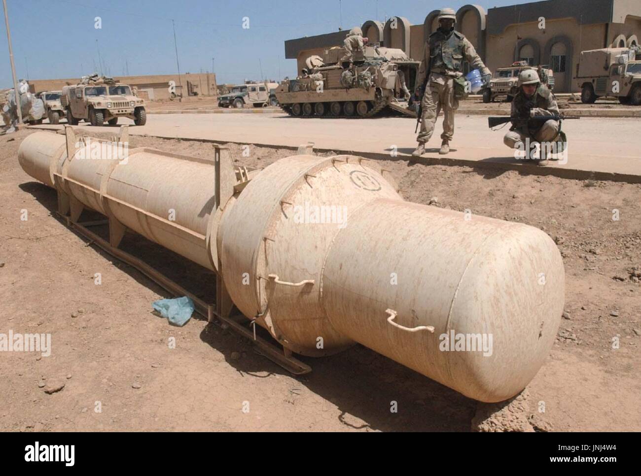 BAGHDAD, Iraq - A container for a missile is seen left at a site ...