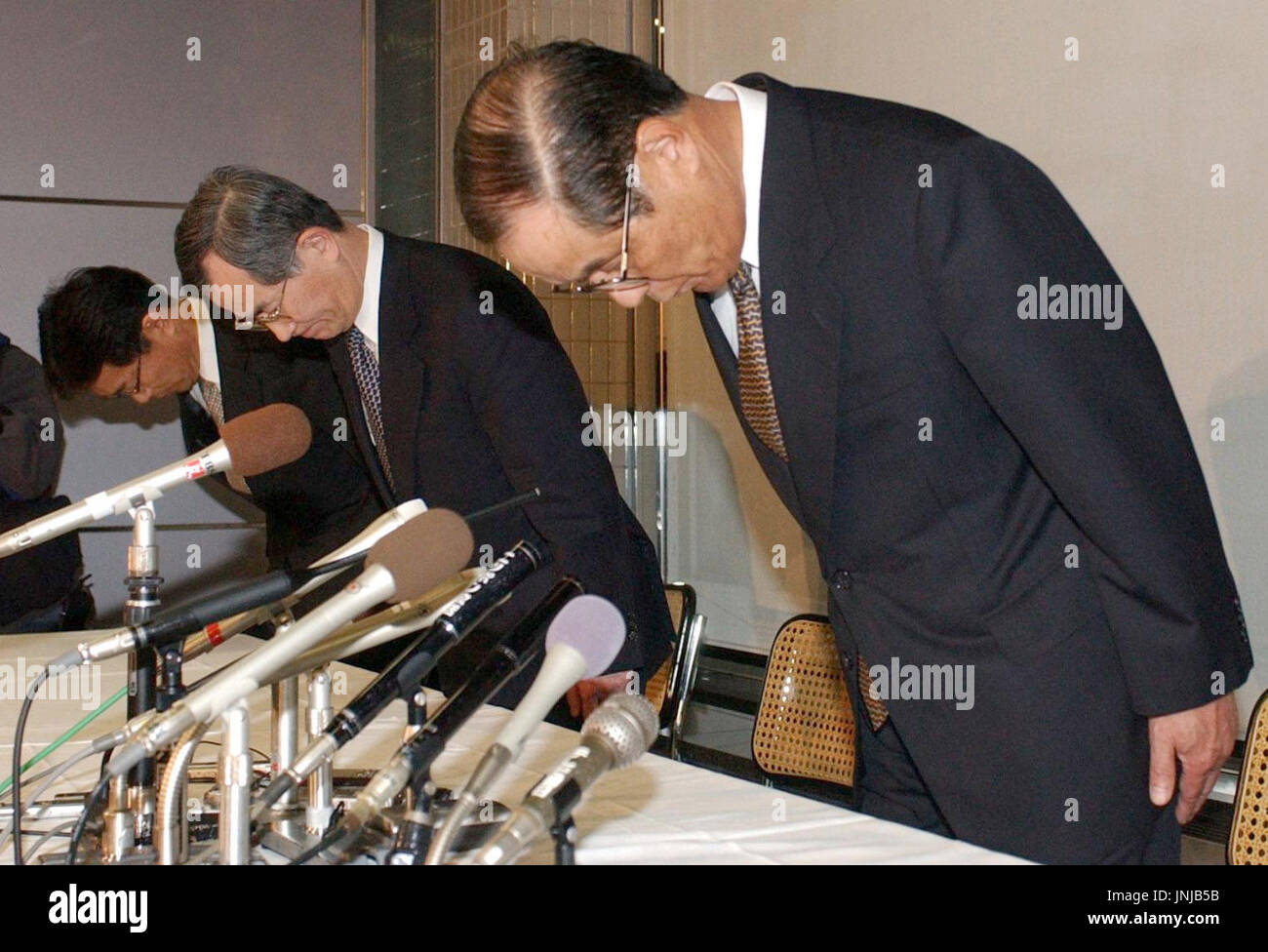 TOKYO, Japan - Hiroyuki Toda (R), president of Seibu Railway Co., and ...