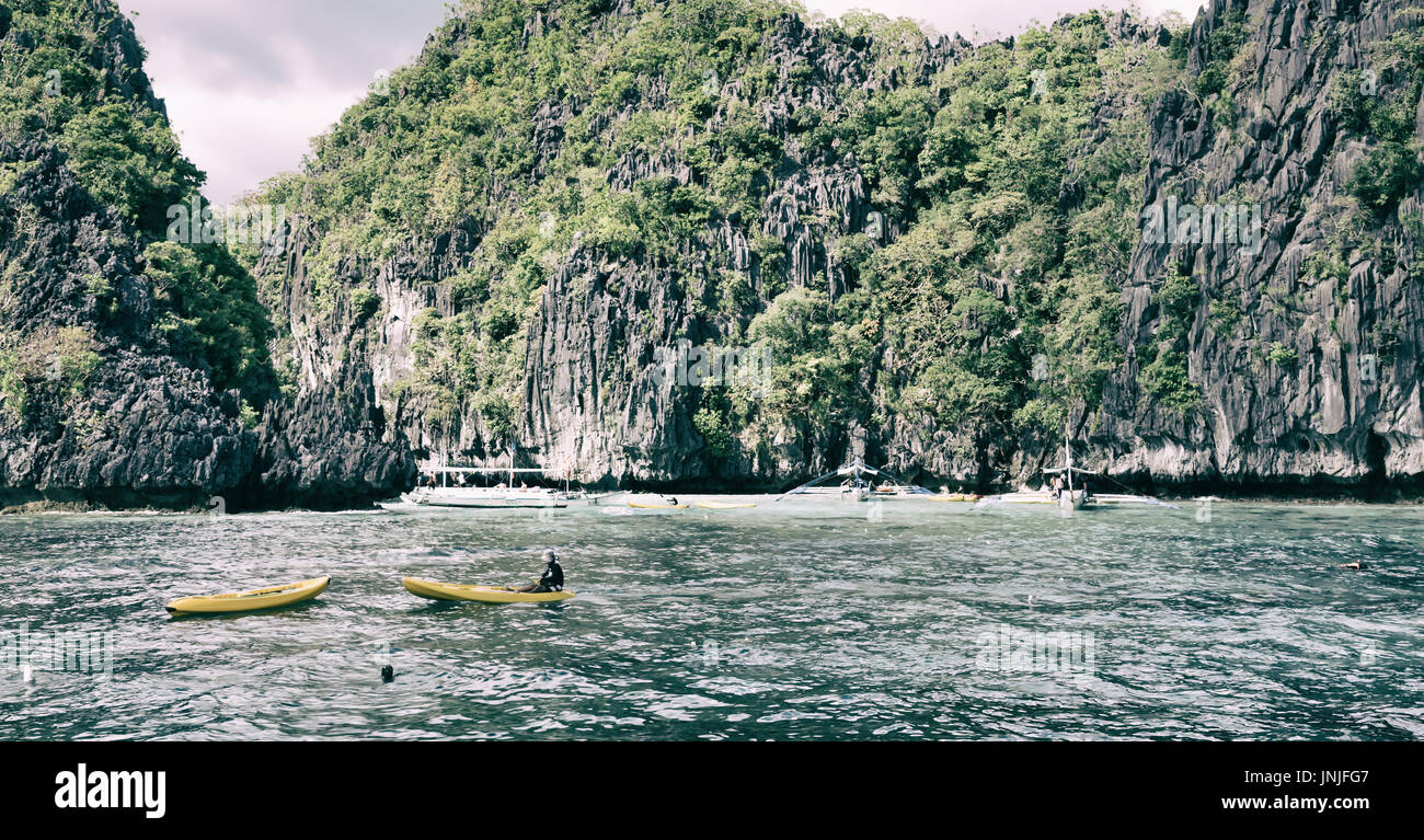 in philippines view from a cliff of the beautiful paradise bay and ...