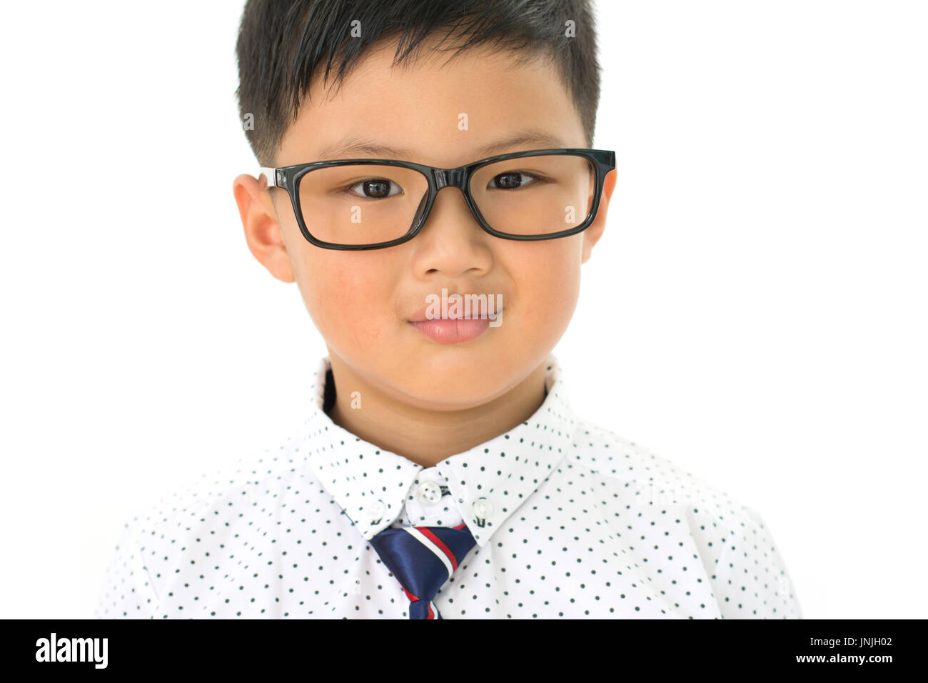 Portrait of little businessman boy isolated on white background Stock ...