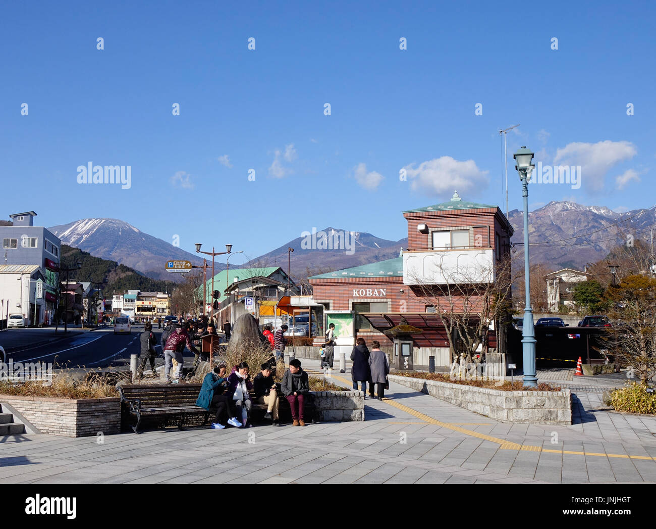 Nikko, Japan - Jan 2, 2016. People relaxing at the center of Nikko city ...