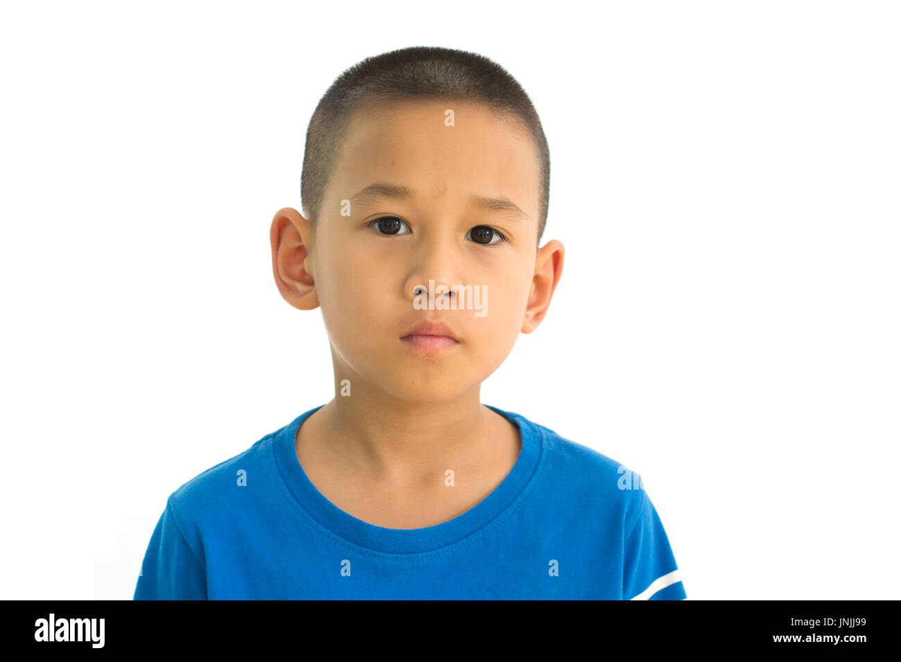 Little asian boy portrait close up face isolated on white background ...
