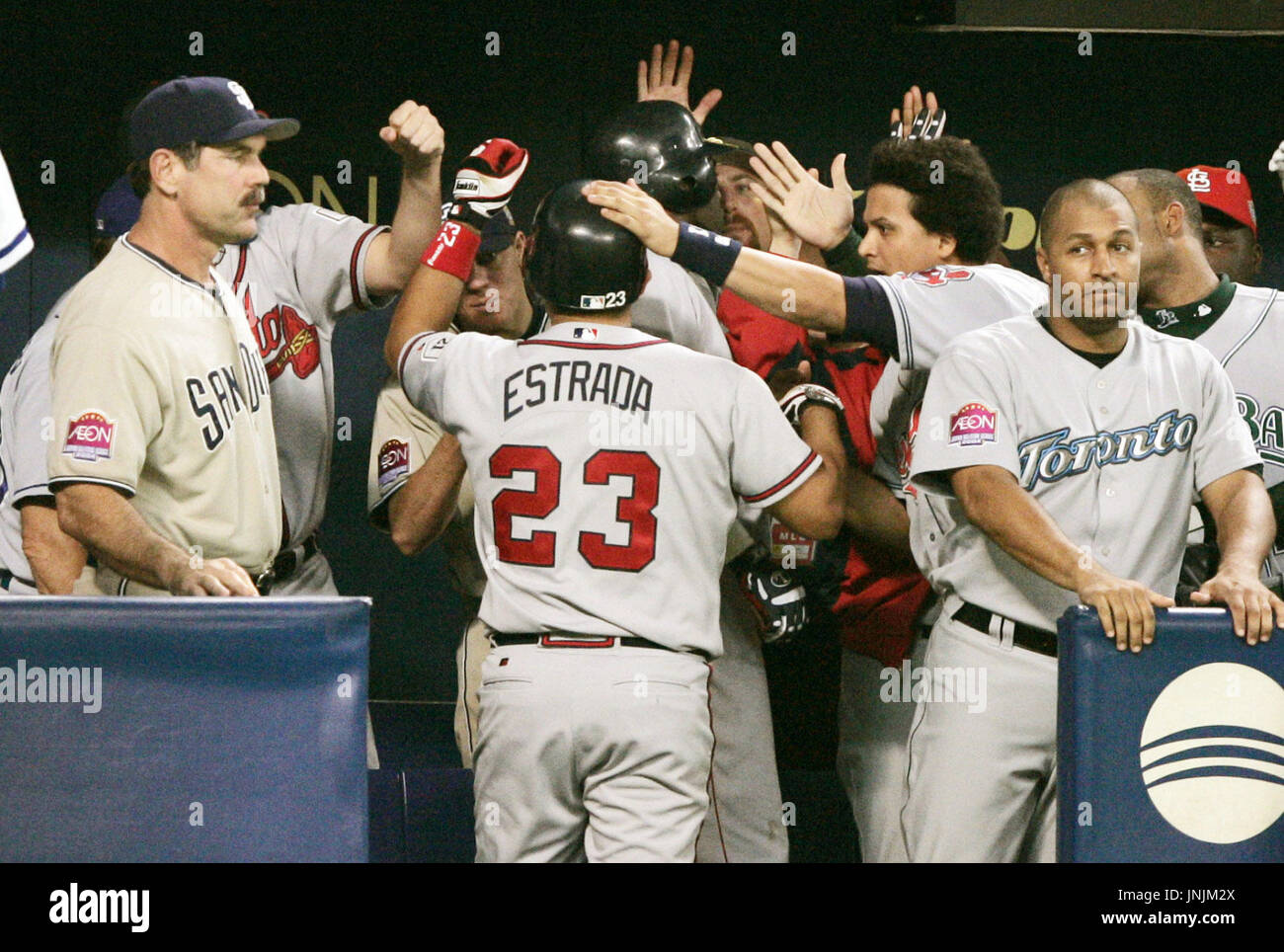 NAGOYA, Japan - Atlanta Braves catcher Johnny Estrada (23) gets ...