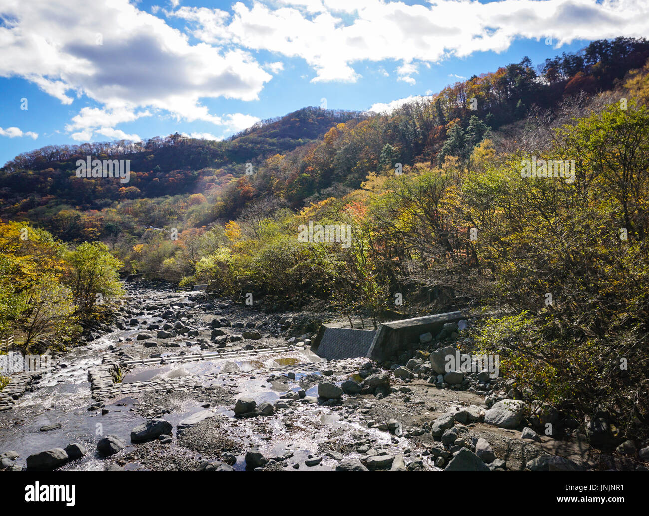 Mountain scenery with the river at Nikko National Park in Tochigi ...
