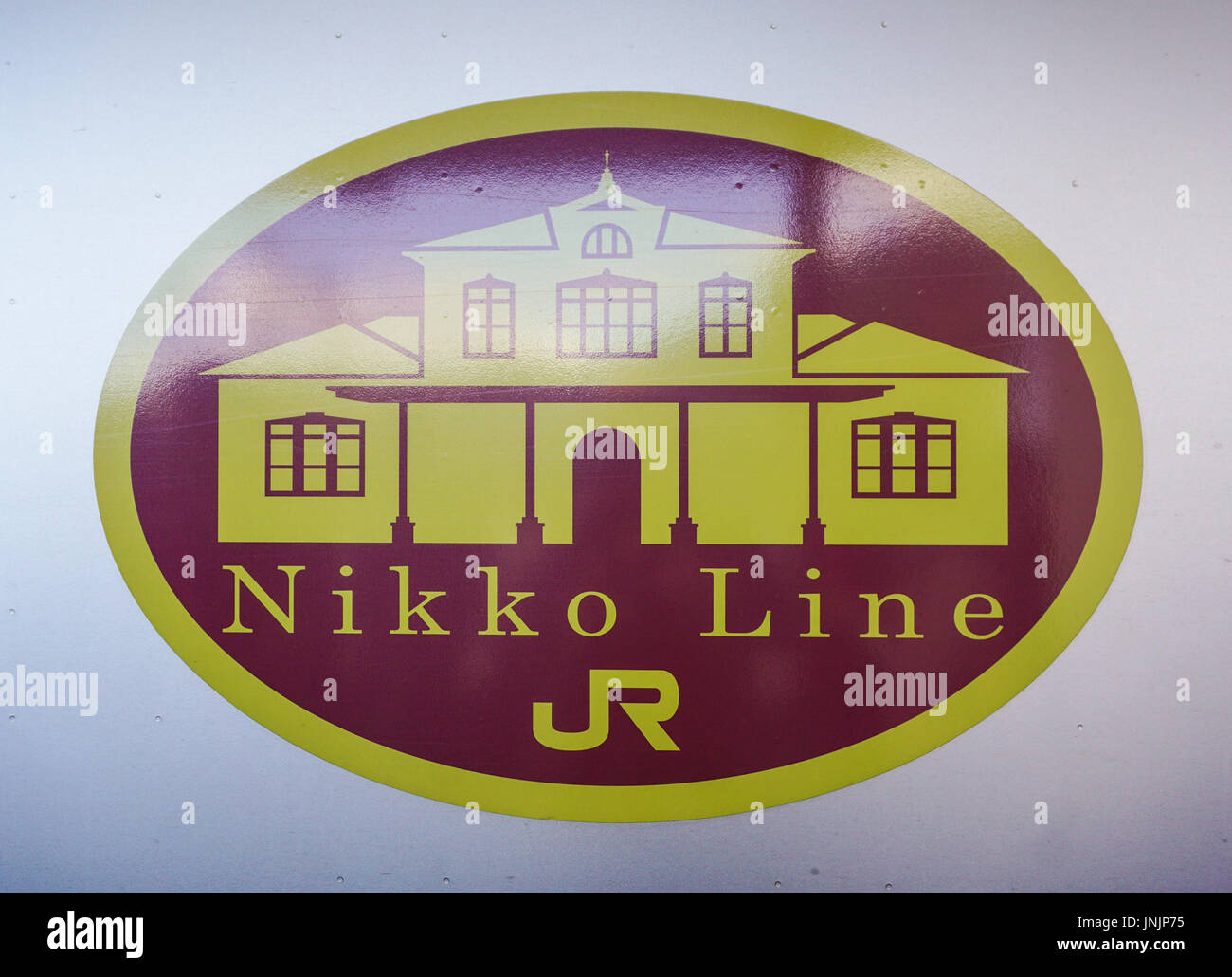 Nikko, Japan - Nov 3, 2014. JR Nikko Line logo at the station in Nikko ...