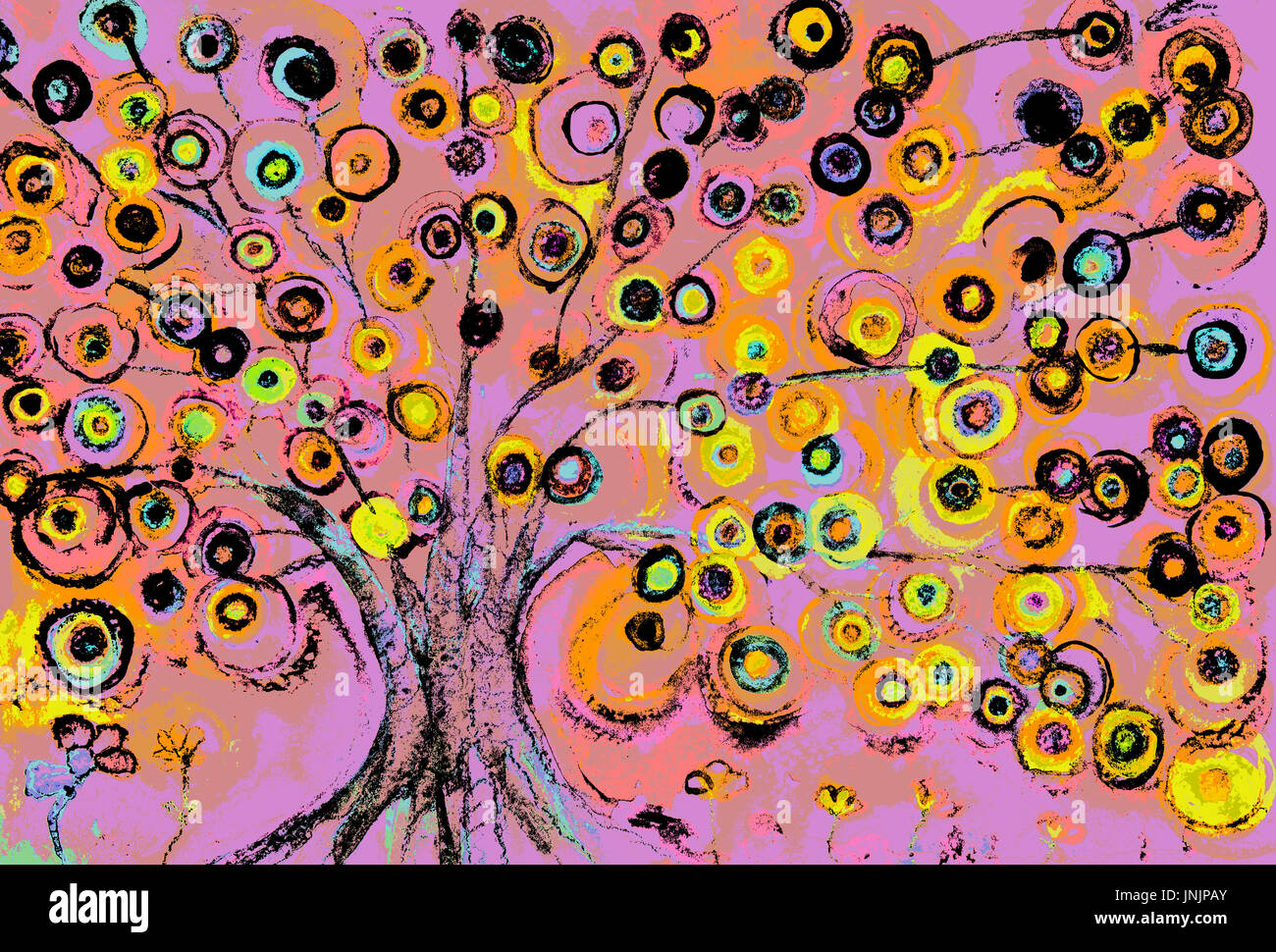 A pop art impression of lollipops growing on a tree by day. The dabbing ...