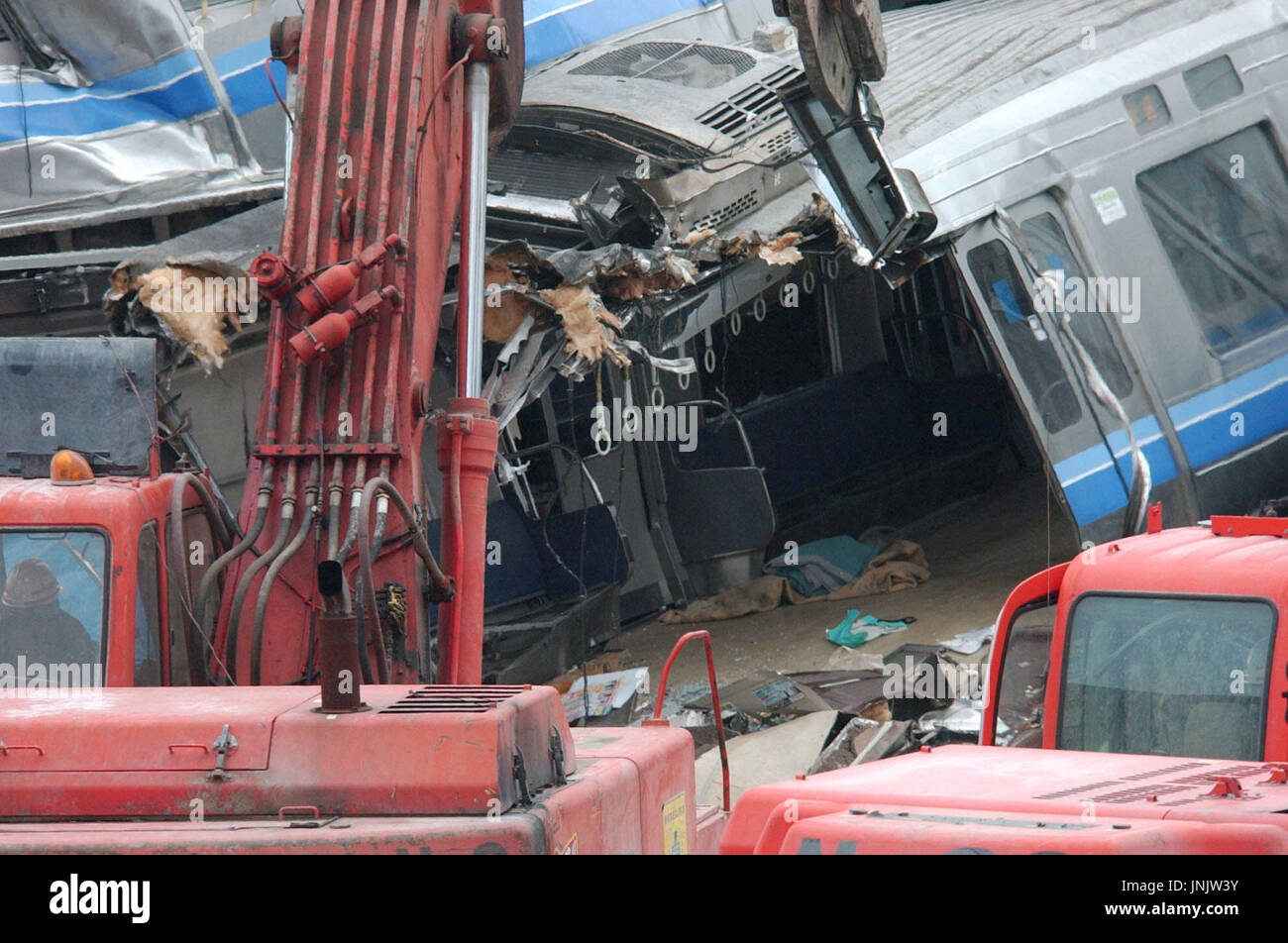 AMAGASAKI, Japan - Train cars are being demolished on April 26 at the ...