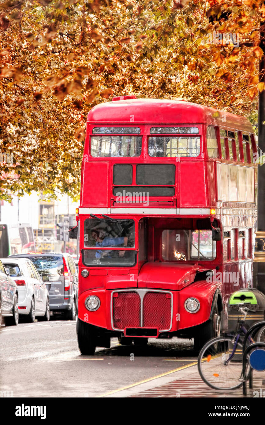 Old Red Double Decker Bus in London, UK Stock Photo - Alamy