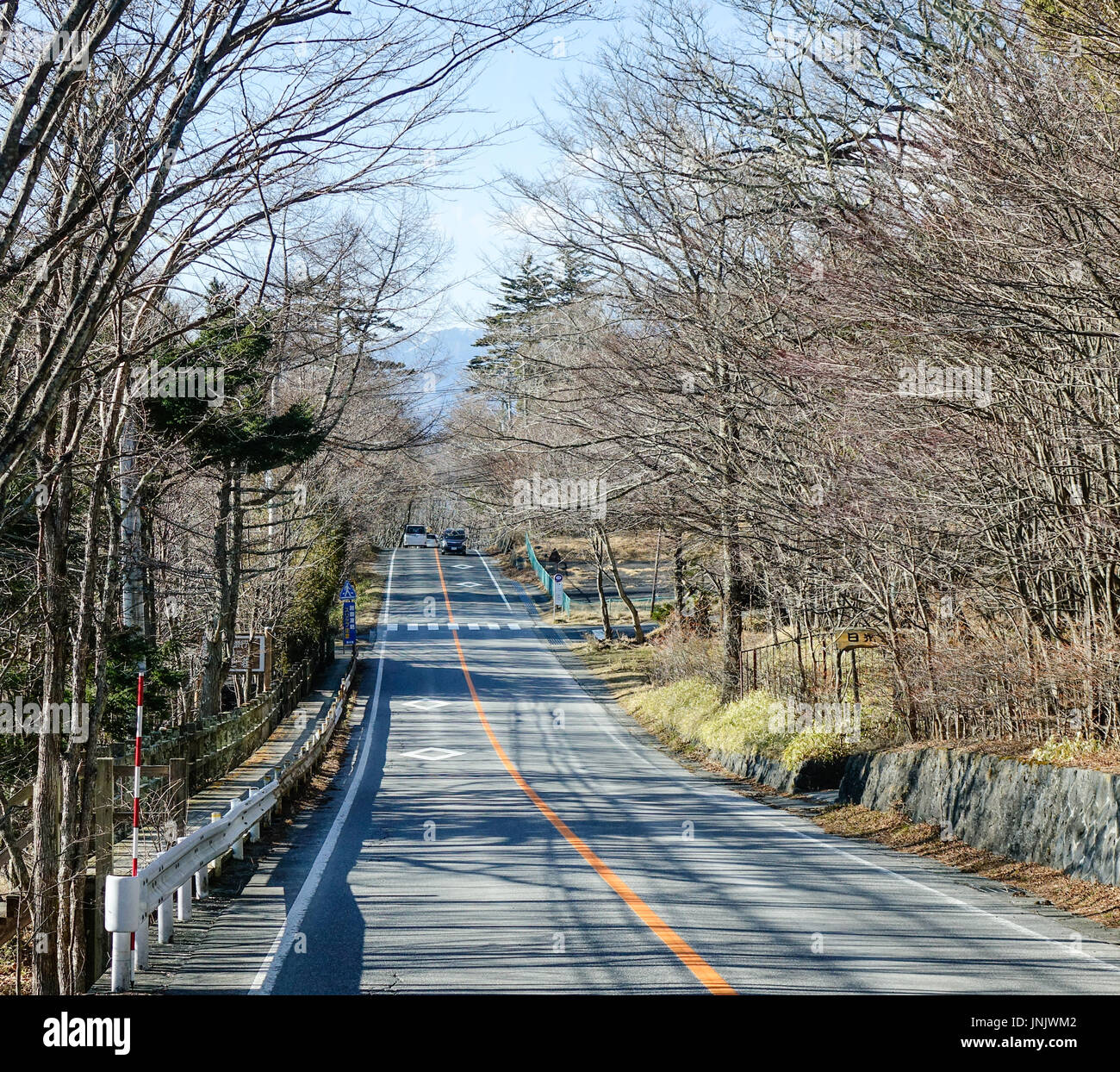 Nikko, Japan - Jan 2, 2016. Mountain road at winter in Nikko, Japan ...