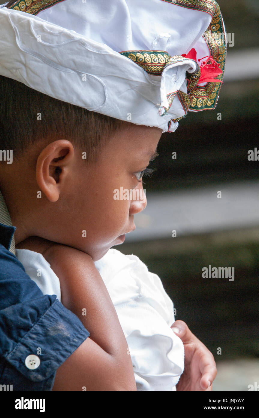 Ubud, Bali, Indonesia - July 30, 2013. Portrait of sad unidentified boy ...