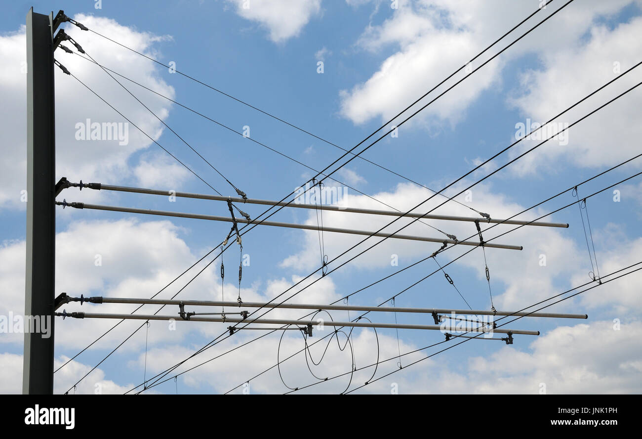 overhead lines for a tram Stock Photo - Alamy