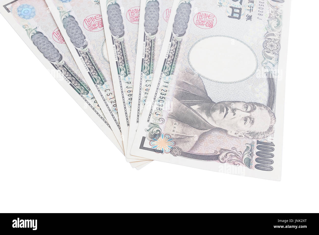 Banknotes of the Japanese yen (10,000 yen) isolated on white background ...