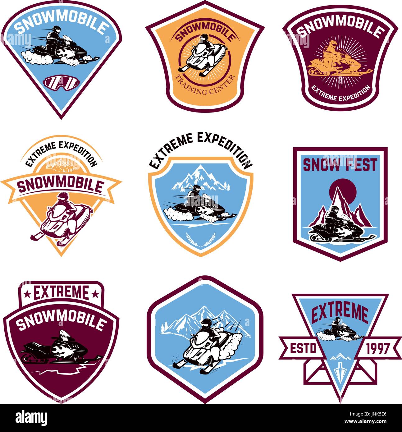 Set of snowmobile emblems isolated on white background. Design element ...
