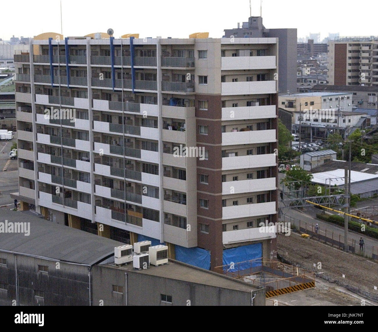 AMAGASAKI, Japan - Photo shows the apartment building in Amagasaki, Hyogo Prefecture, into which ...