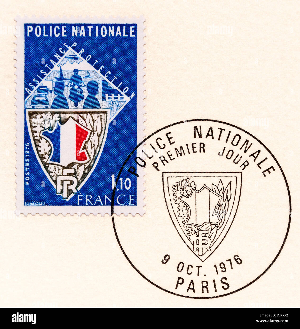 1st day issue of French postage stamps with special postmarks - Police ...
