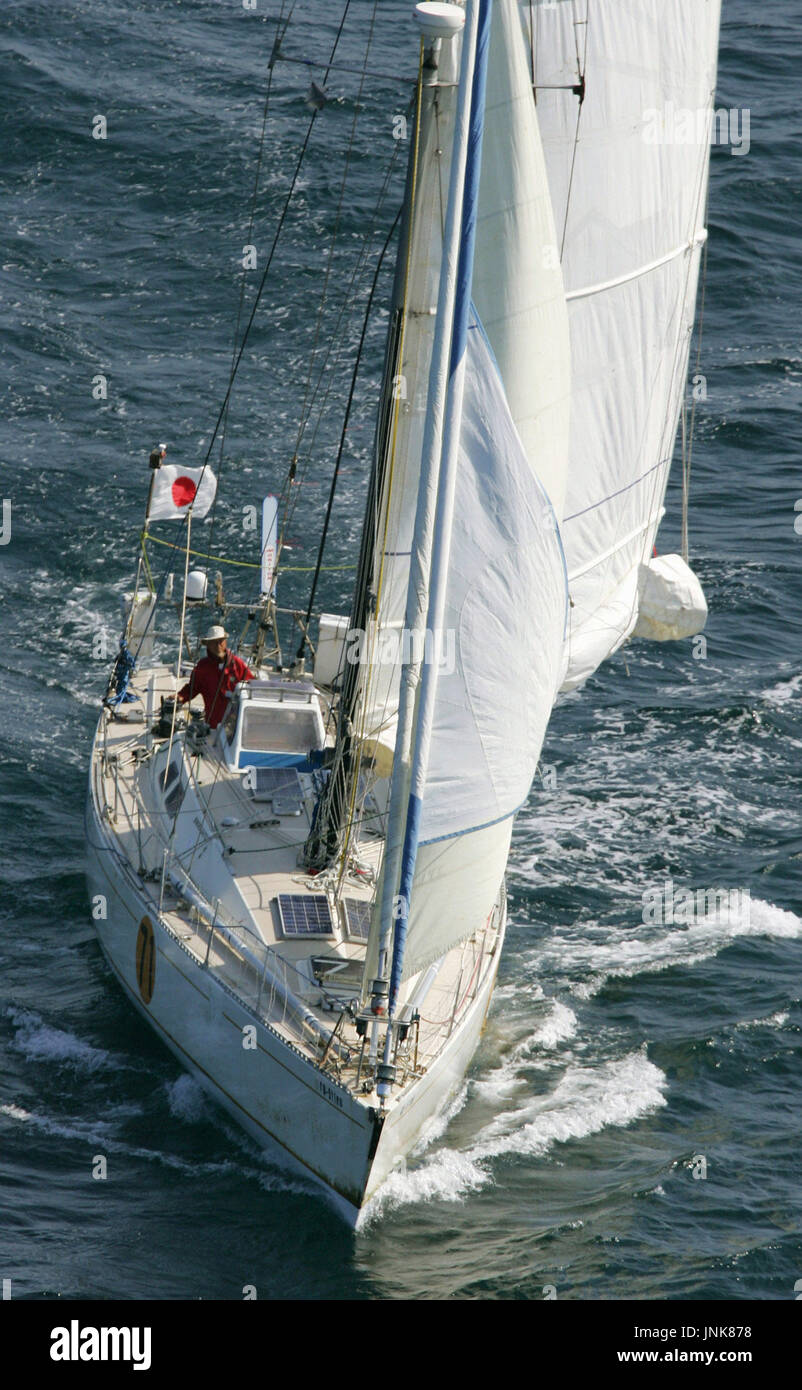YOKOSUKA, Japan - Japanese adventurer Minoru Saito sits on the ''Shuten ...